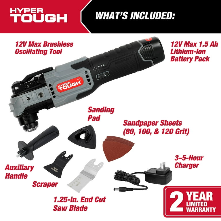 Hyper Tough 12V Max Lithium Ion Brushless Oscillating Multi Tool with 1.5Ah Battery and Charger 80015 Walmart