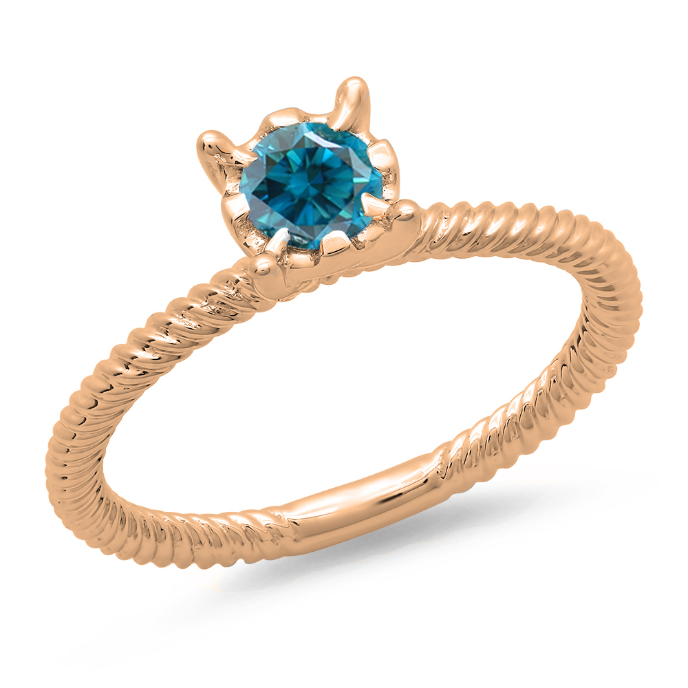 0.40 Carat (ctw) 14K Rose Gold Round Cut Blue Diamond Ladies Bridal ...