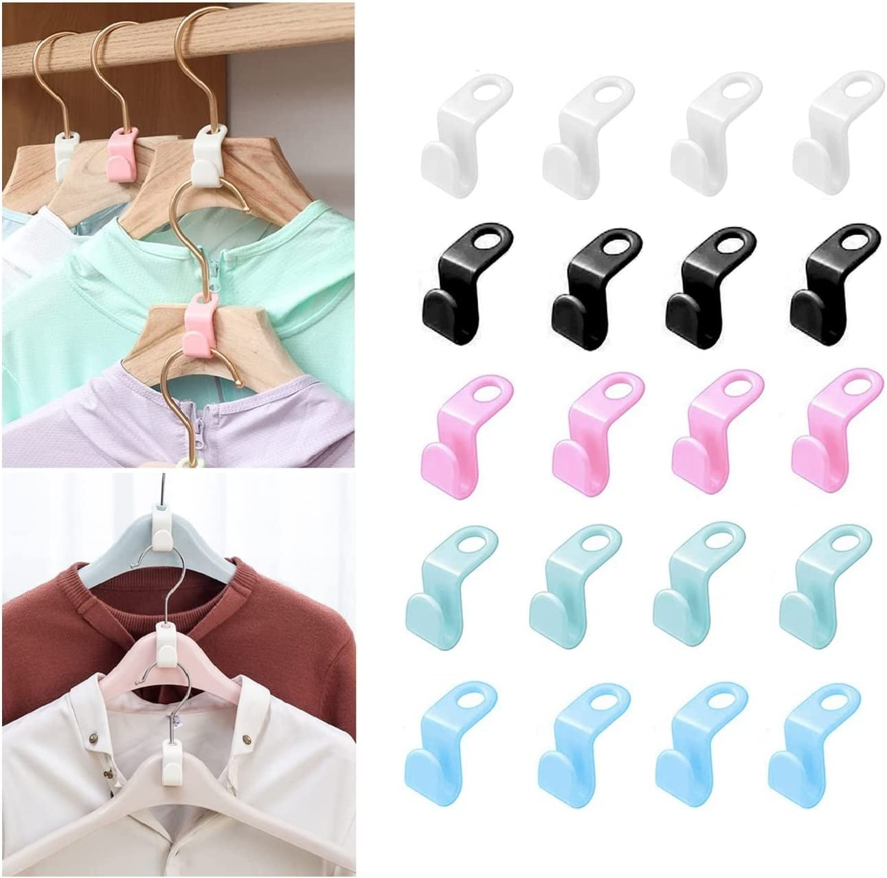 50PCS Clothes Hanger Connector Hooks, 5-Colors Hanger Extender Clips ...
