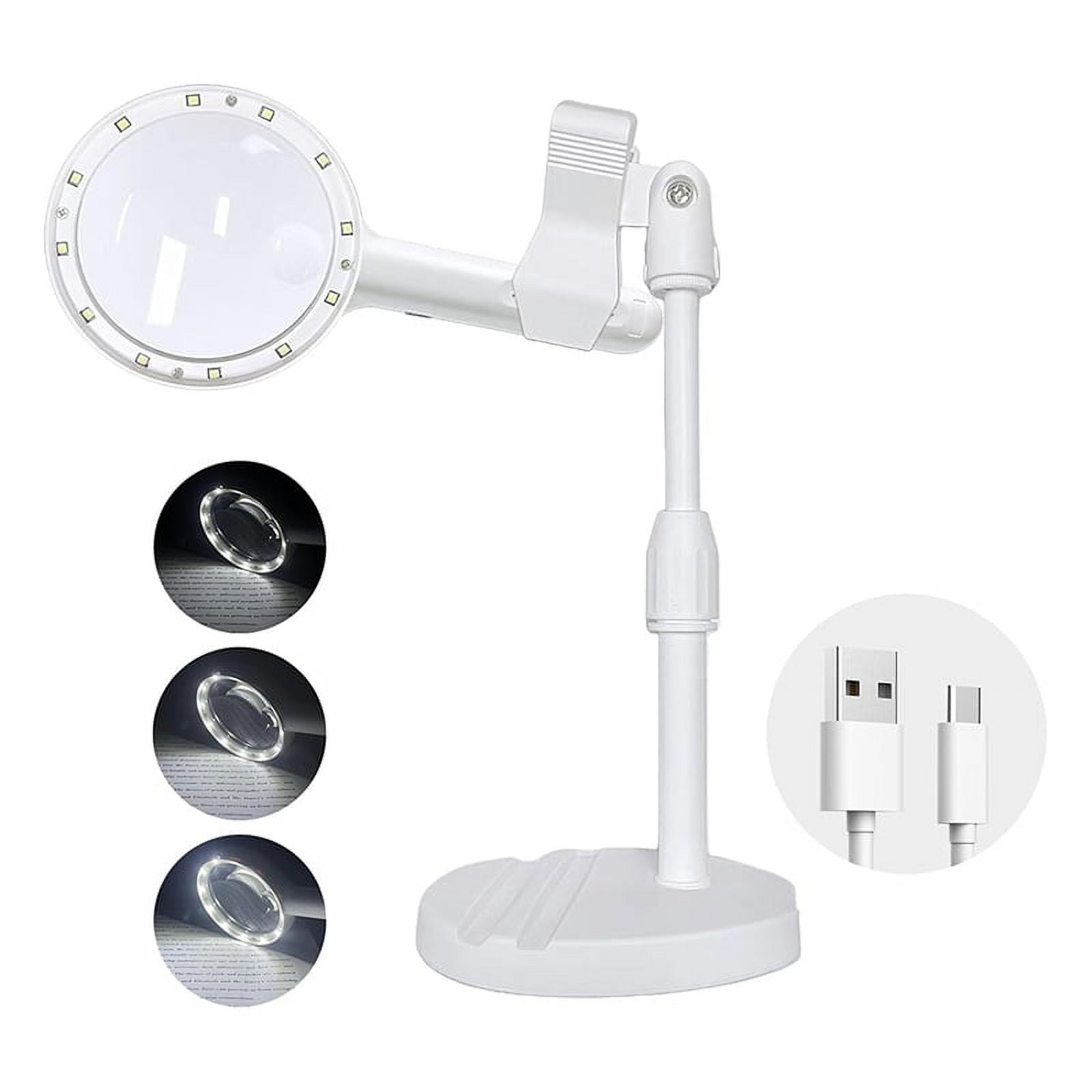 Lupa 30X 60X con 12 Luces LED y Soporte, Lupa de Lectura Iluminada para Personas Mayores Que ...