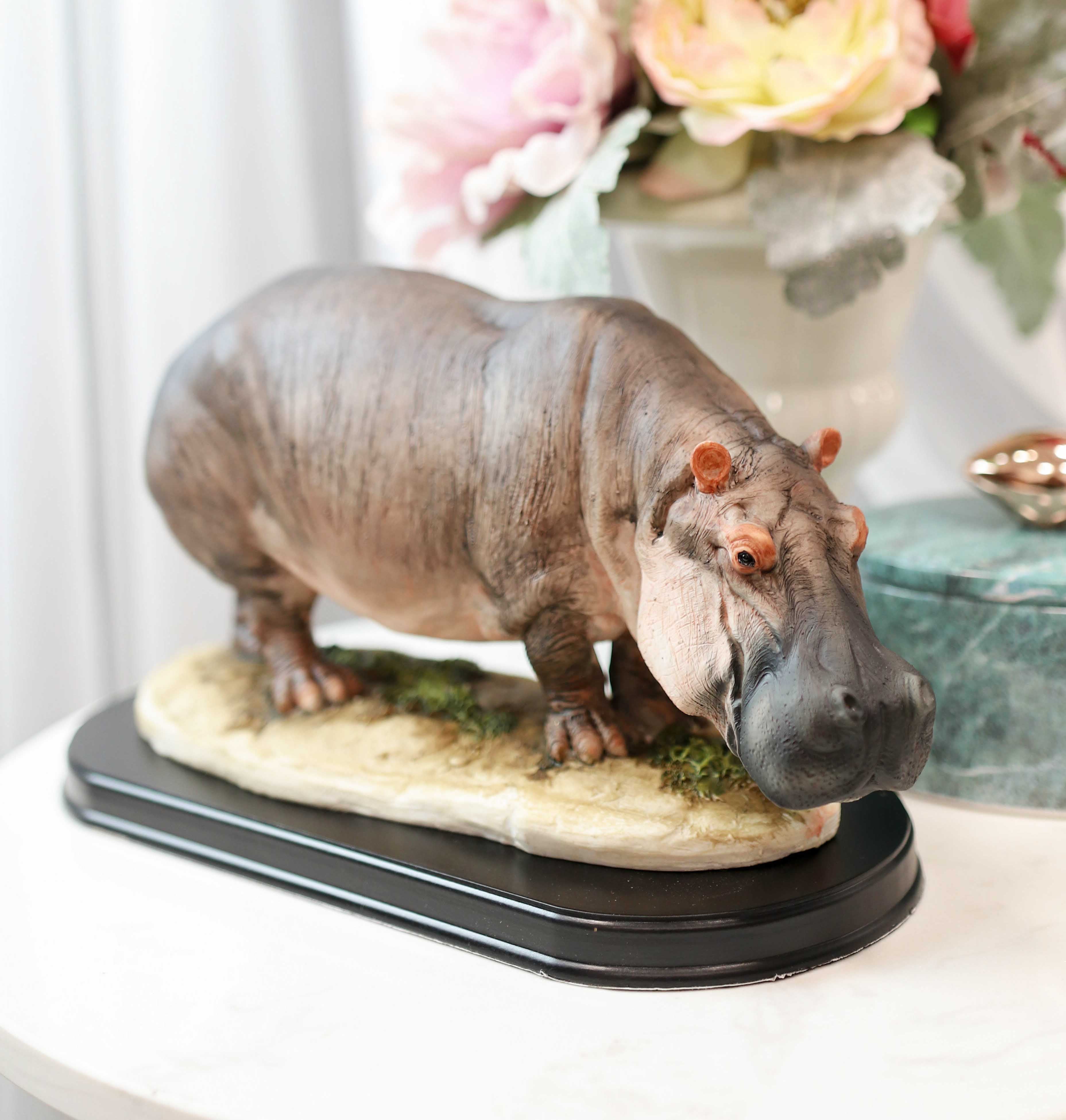 African River Common Hippopotamus Statue On Black Gallery Base 11"L ...
