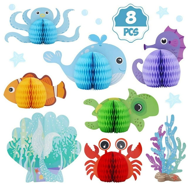 8Pcs Ocean Sea Animals Honeycomb Centerpiece Sea Creature Honeycomb ...