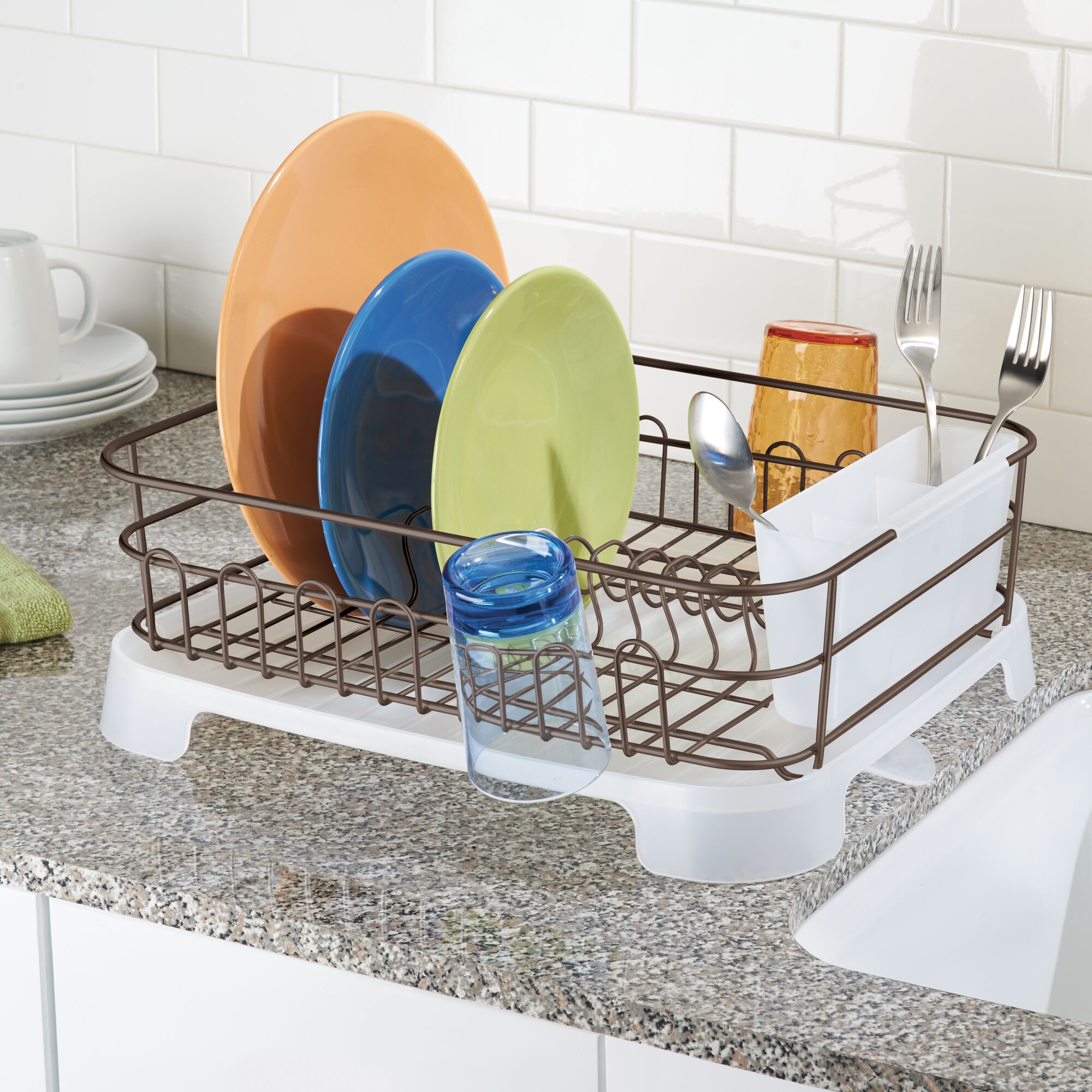 Buy mDesign Alloy Steel Sink Dish Drying Rack Holder with Plastic ...