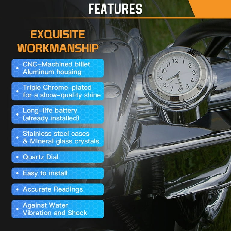 Motorcycle Handlebar Clock Thermometer Motorcycles Clock Waterproof