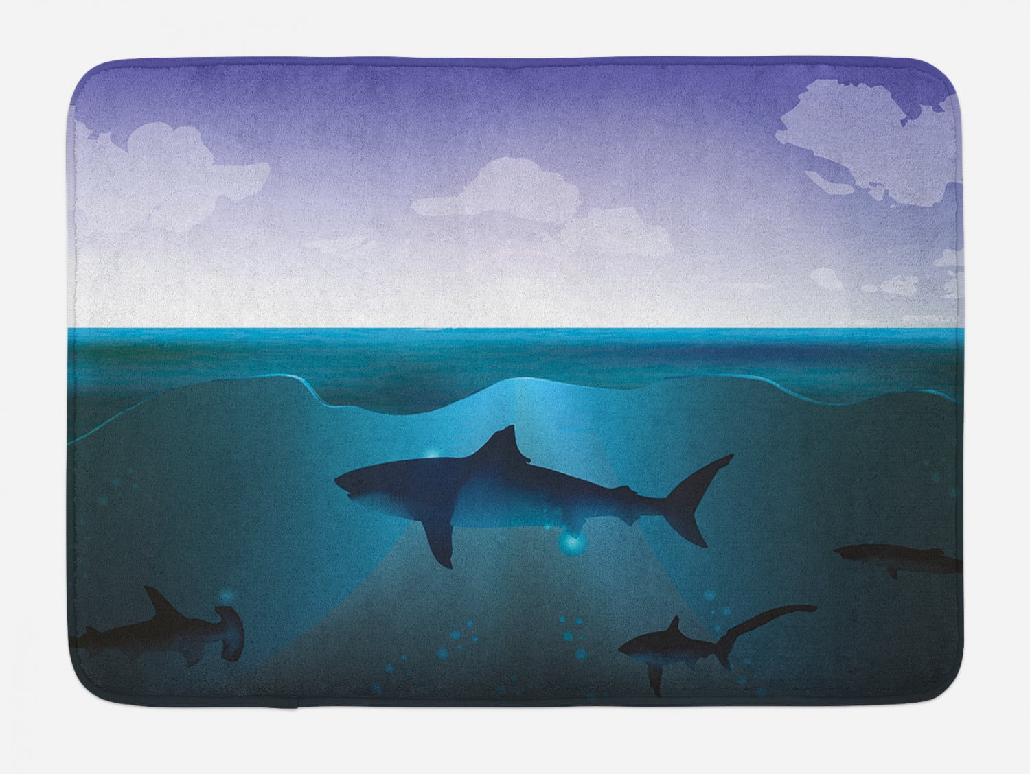 Underwater Bath Mat, Wild Sharks Swimming in Sea Atlantic Ocean Peace ...