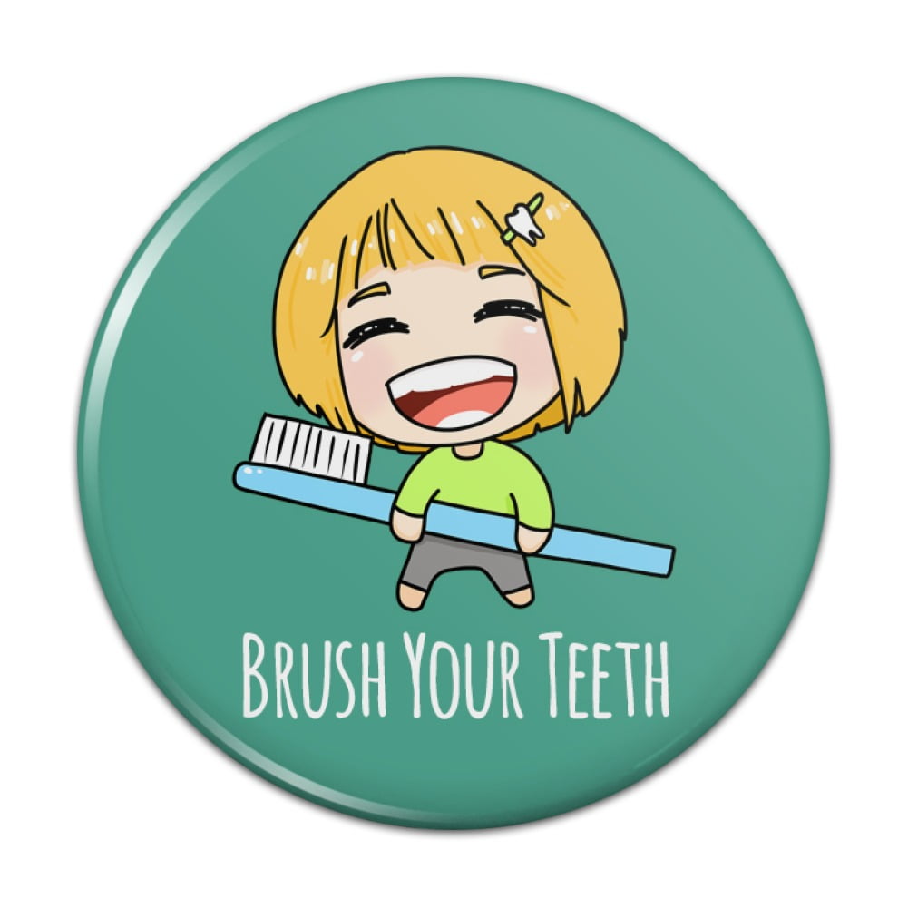 Brush Your Teeth Toothbrush Kawaii Chibi Pinback Button Pin - Walmart.com