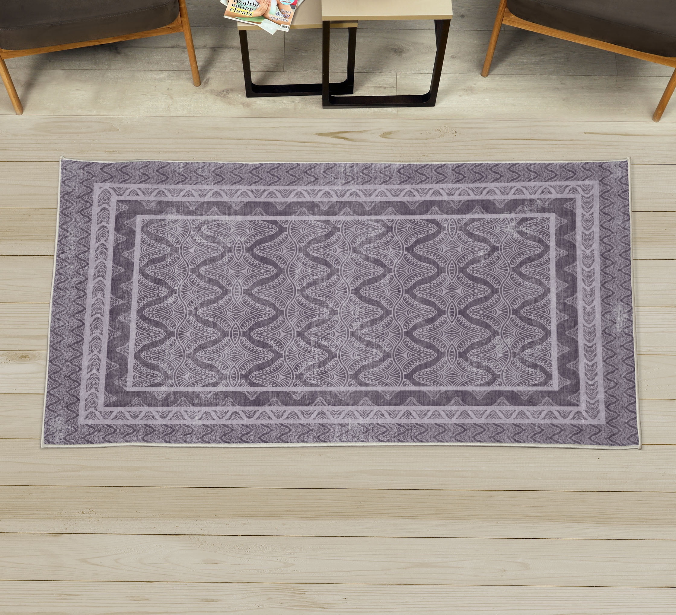 Bohemian Decorative Rug, Earthy Geometric Wavy Motif Ethnic Concept ...