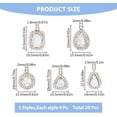 20Pcs 5 Style Alloy Rhinestone Pendants Light Gold Tone Rectangle ...
