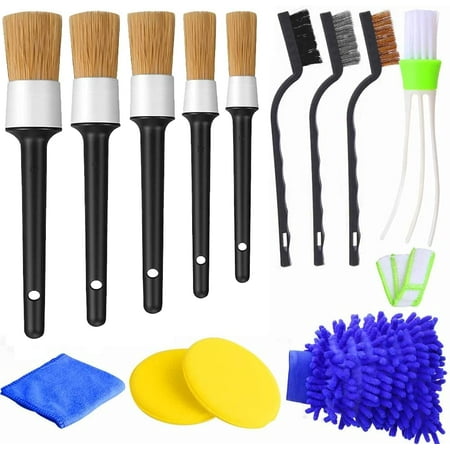 Car Detail Brush, Boars Hair Multi-Purpose Car Detailing Brushes - Set ...