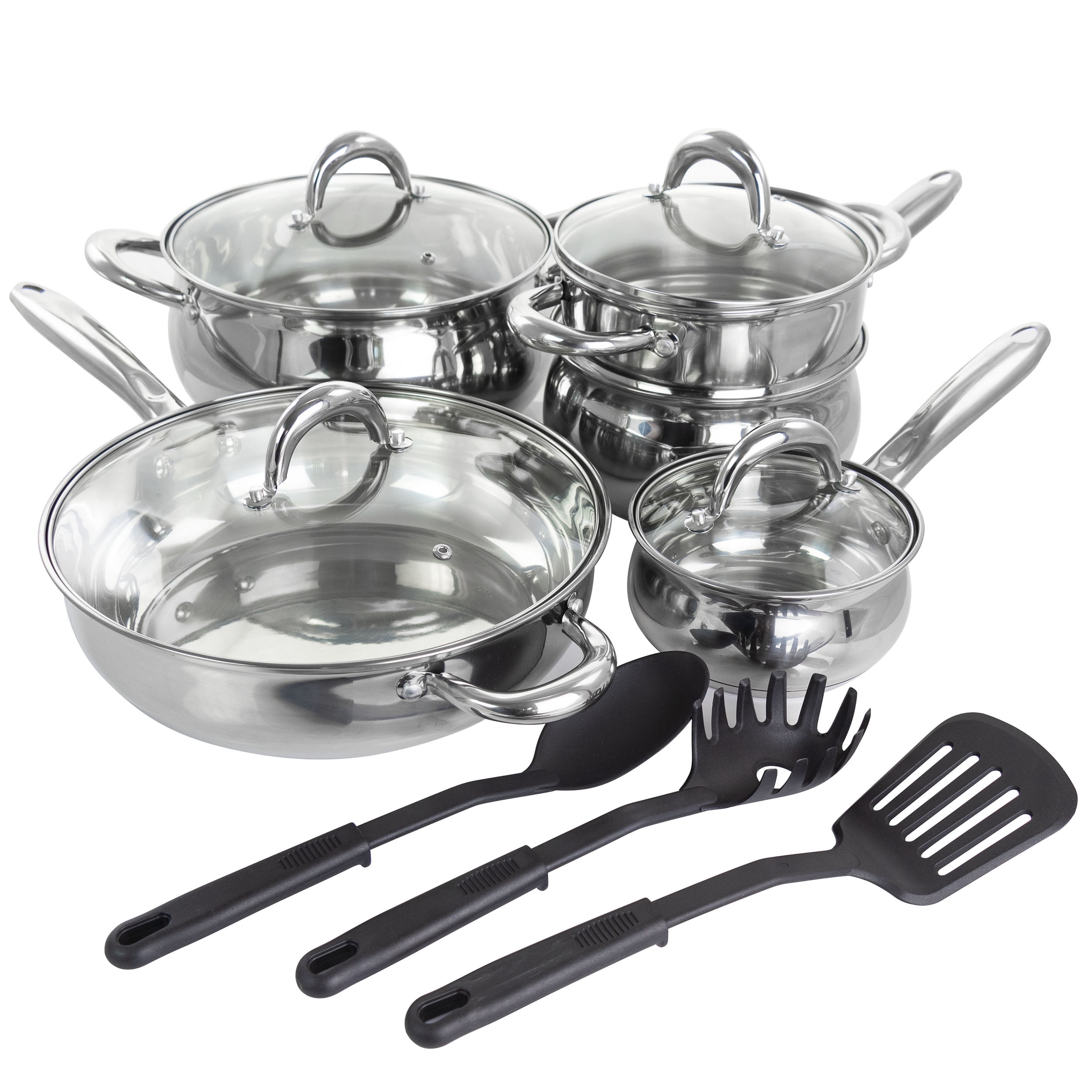 Gibson Home Ancona 12 Piece Stainless Steel Belly Shaped Cookware Set ...
