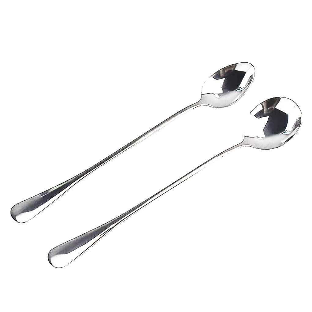 2pcs Stainless Steel Color Soup Spoon Long Handle Spoon Set Coffee ...