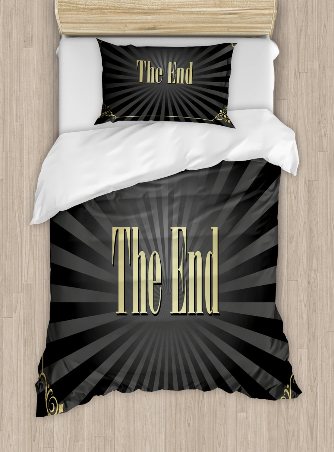 Old Hollywood Twin Size Duvet Cover Set, Movie Ending Screen with ...