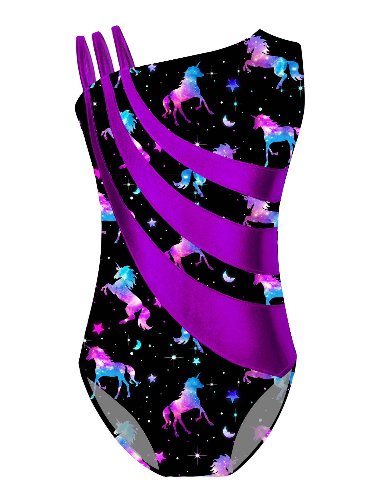 iEFiEL Kids Girls Metallic Shiny Patchwork Leotard Asymmetrical ...