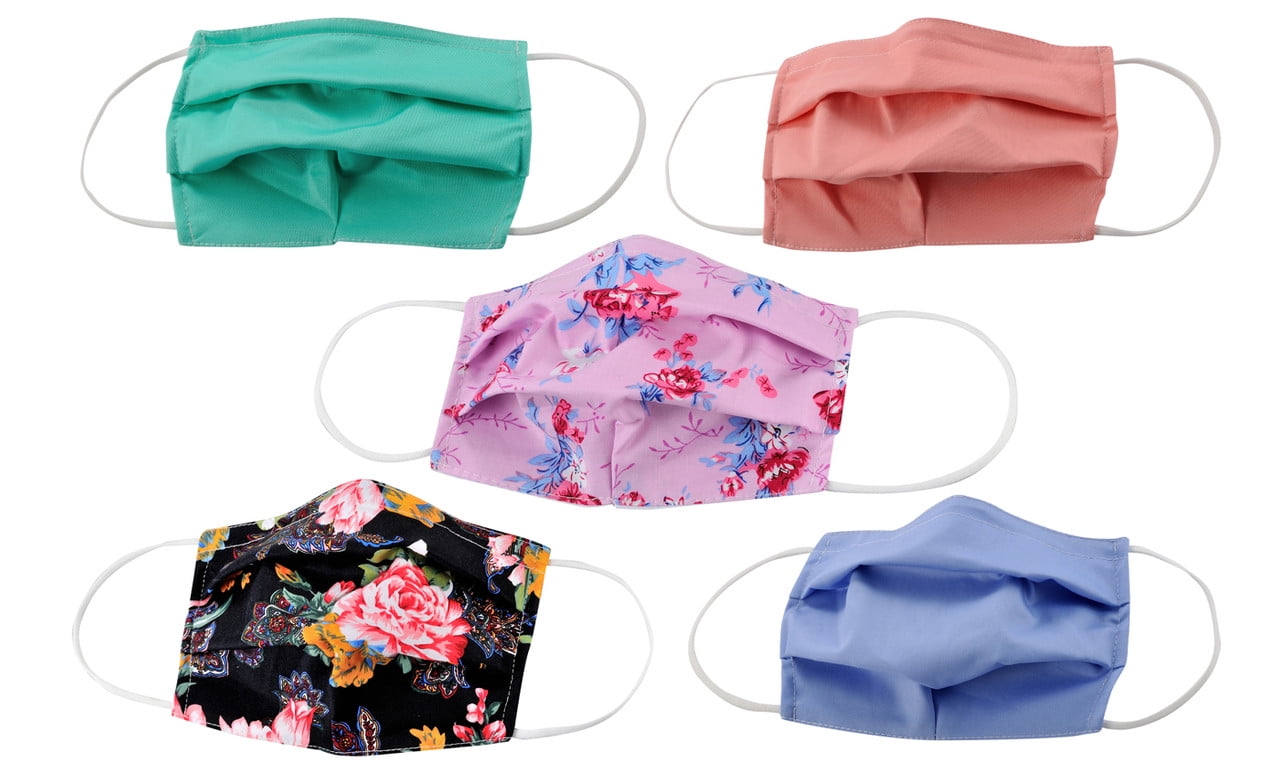 5-Pack Pleated Reusable Cotton Non-Medical Masks with Adjustable Nose ...