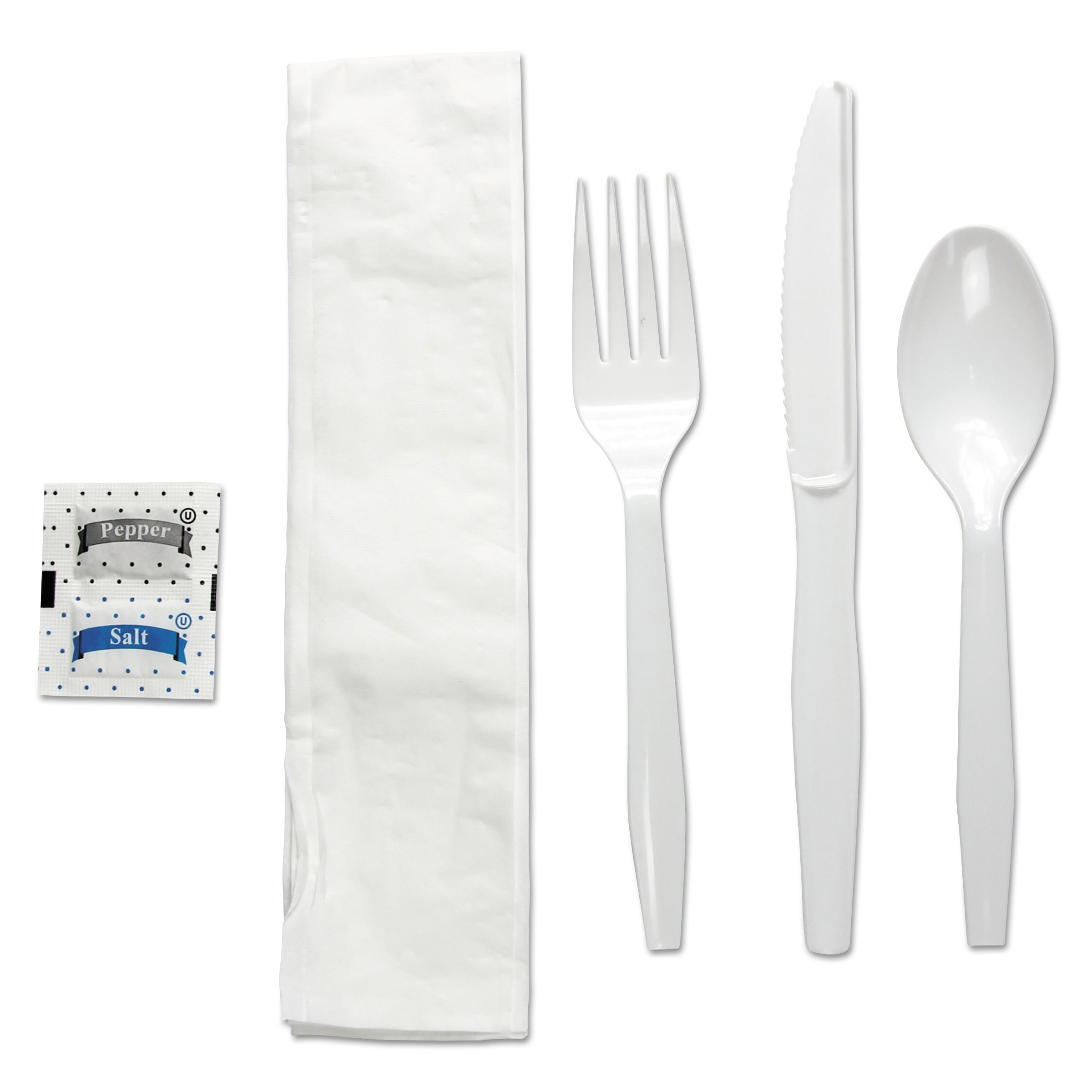 Six-Piece Cutlery Kit, Condiment/fork/knife/napkin/teaspoon, White, 250 ...