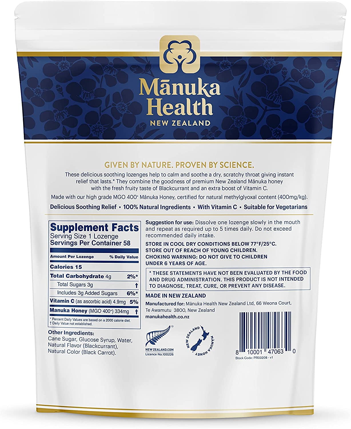 Buy Manuka Health, MGO 400+ Manuka Honey Lozenges with Blackcurrant, 58 ...