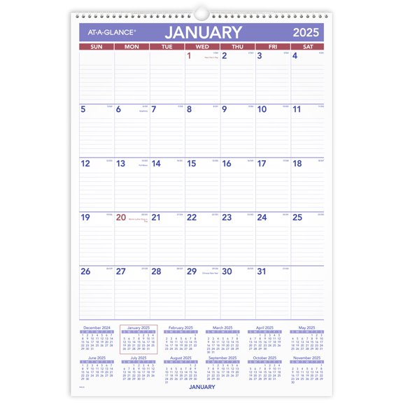AT-A-GLANCE 2025 Monthly Wall Calendar Medium 15 x 12 - Monthly Wall ...