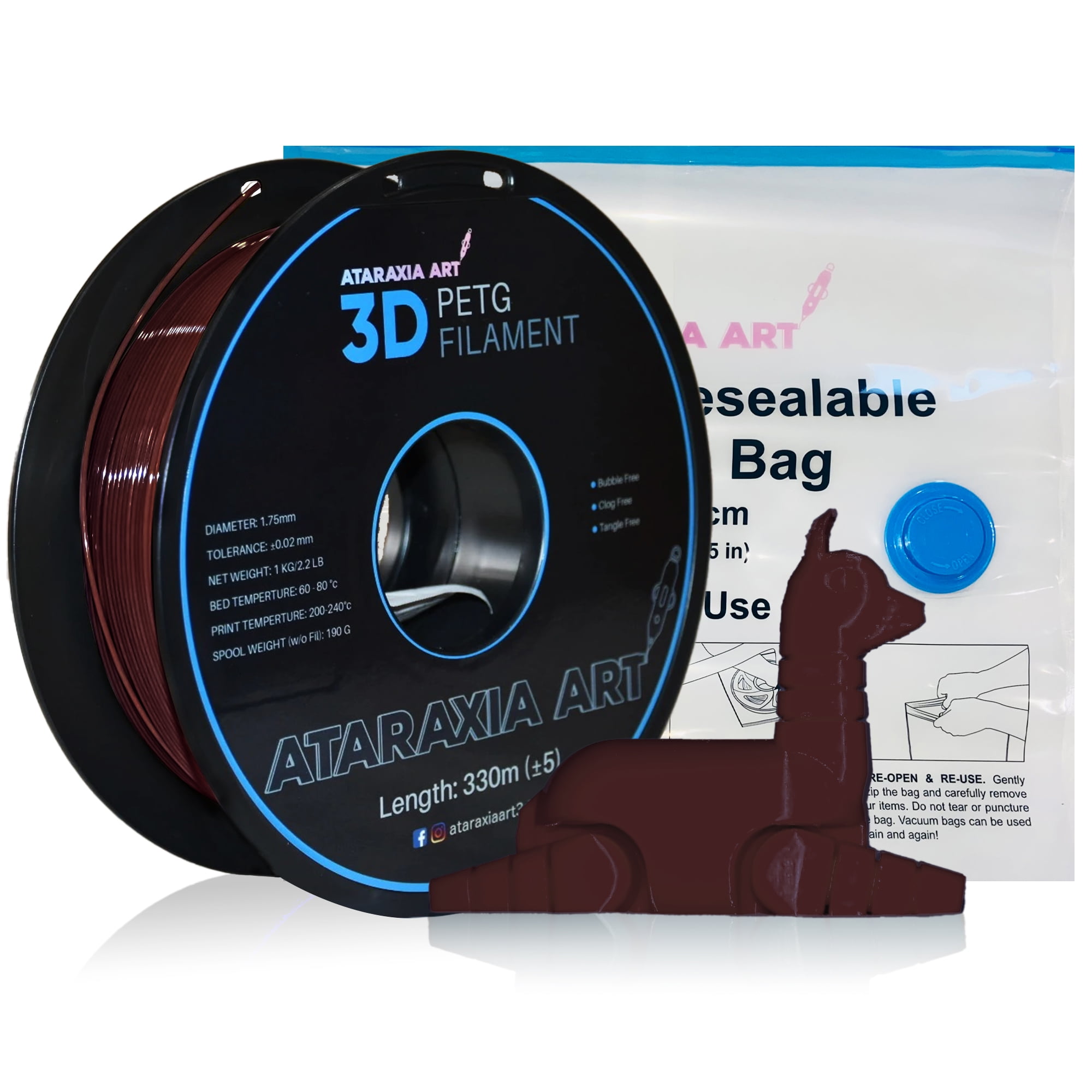 ATARAXIA ART PETG Filament 1.75mm, 3D Printer Filament, 1kg/2.2lb Winding Spool, Dimensional ...