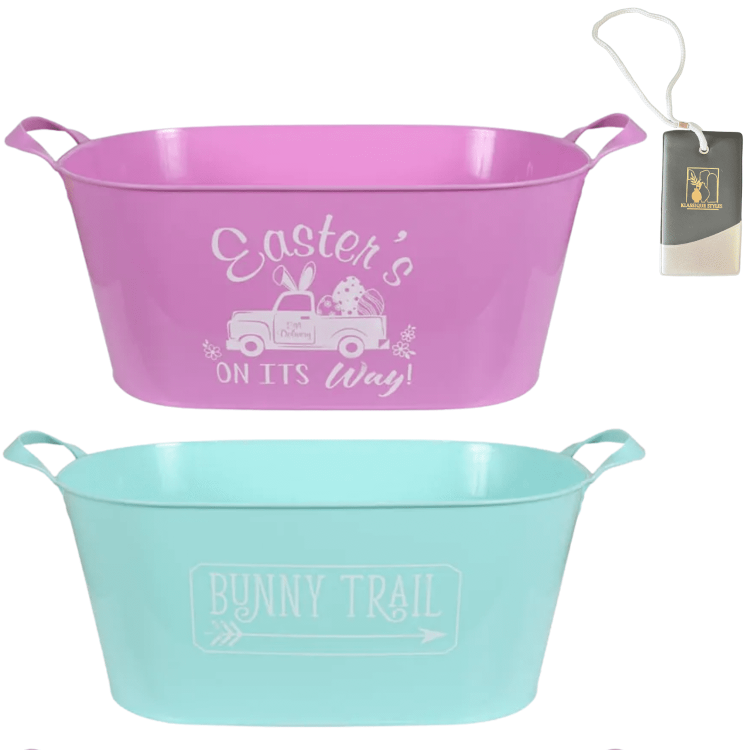 Plastic Oval Happy Easter Containers with Handles Purple and Blue ...