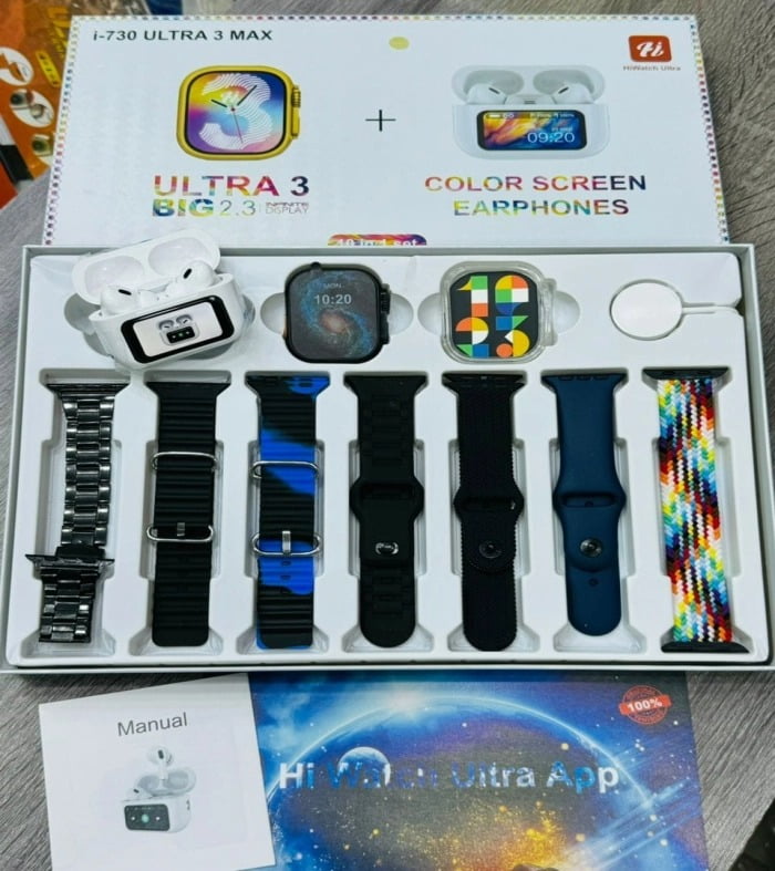 SMARTWATCH I-730 ULTRA 3 MAX DE CARGA INALÁMBRICA, CON 7 CORREAS Y ...