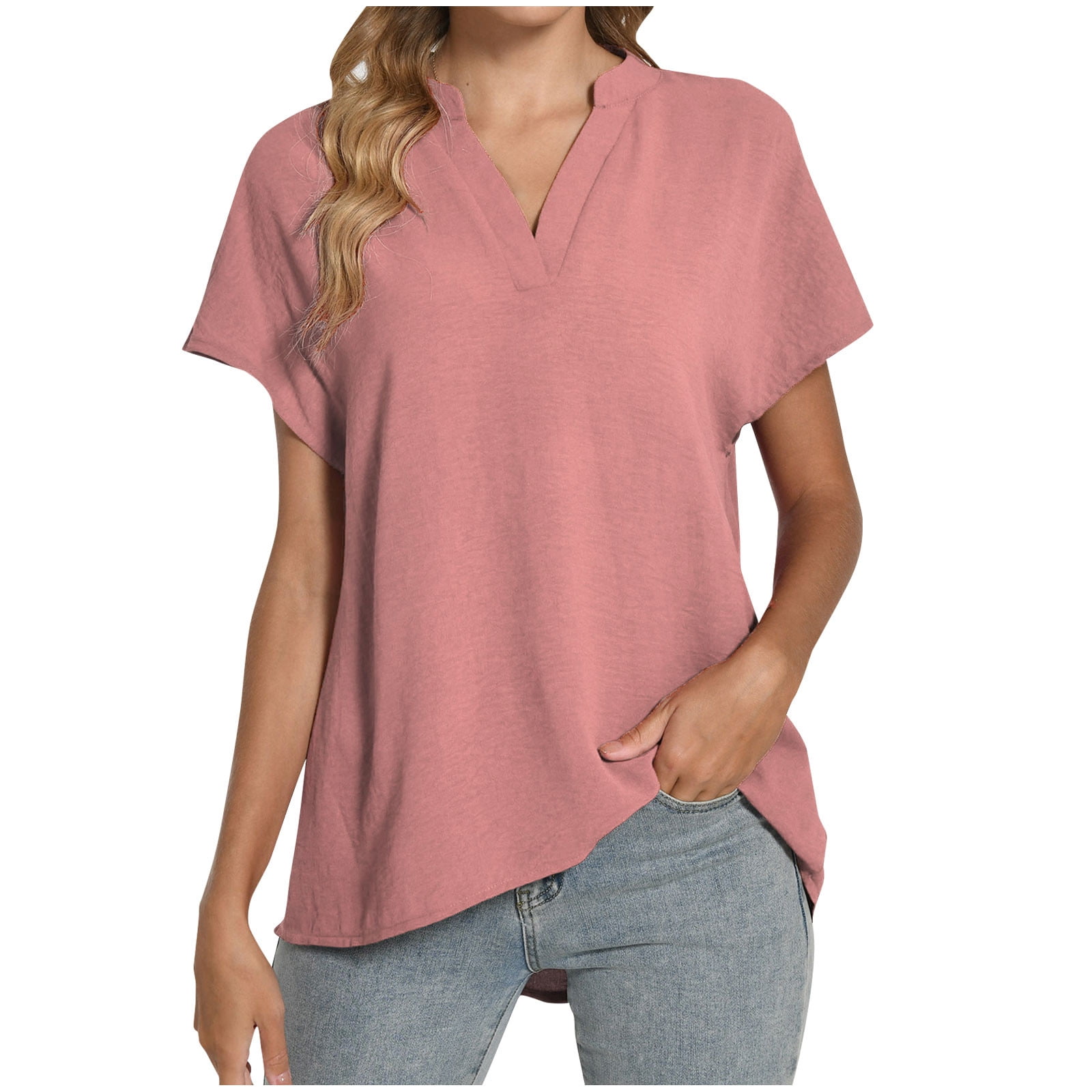 Click here for Timegard Womens Cotton Linen Tops Short Sleeve V-N... prices