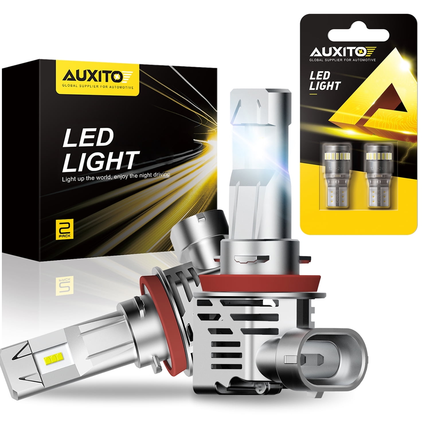 AUXITO H8 H9 H11 Headlight Bulbs 12000lm Per Set 6500K Cool White and ...