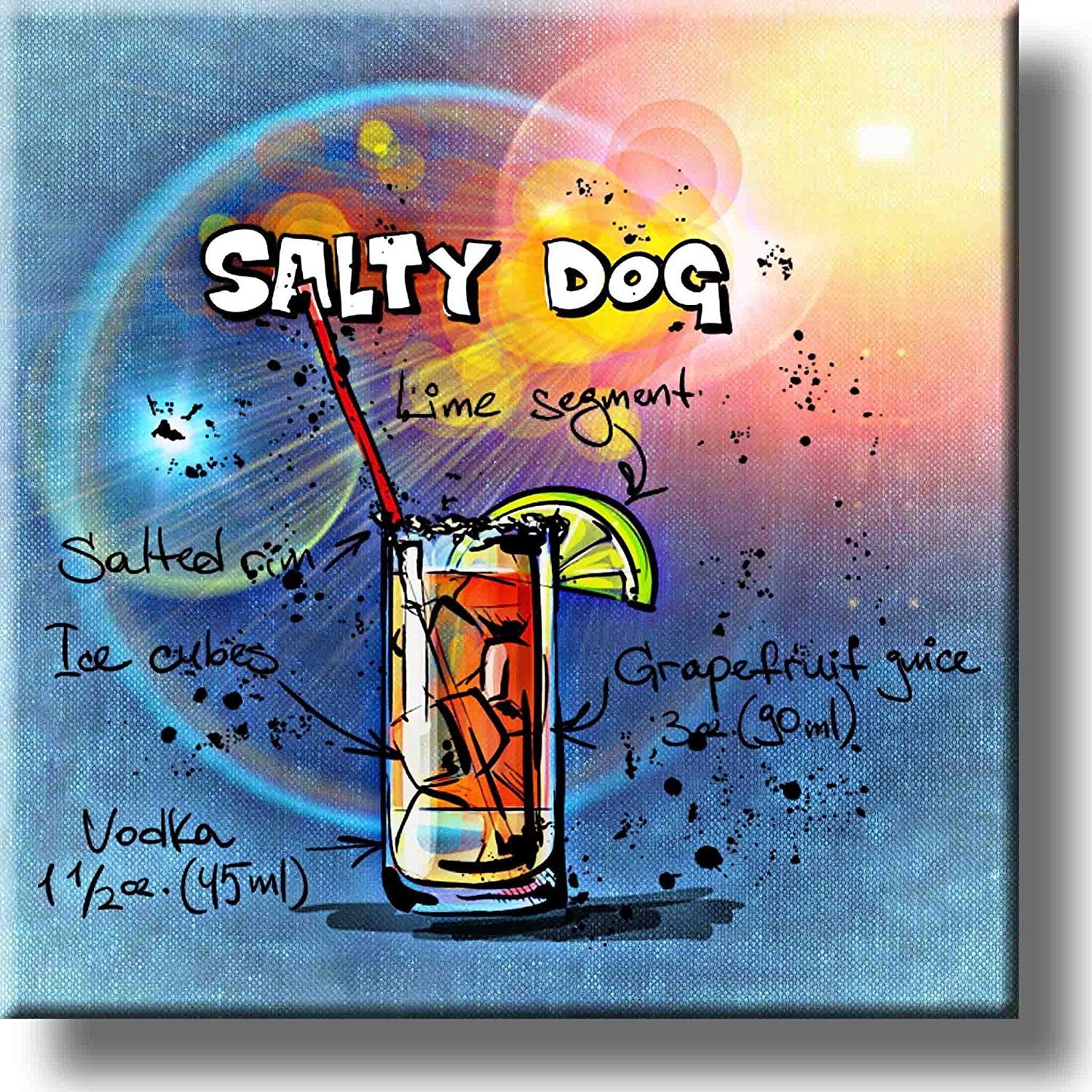 Salty Dog Cocktail Recipe Picture on Stretched Canvas, Wall Art Decor ...
