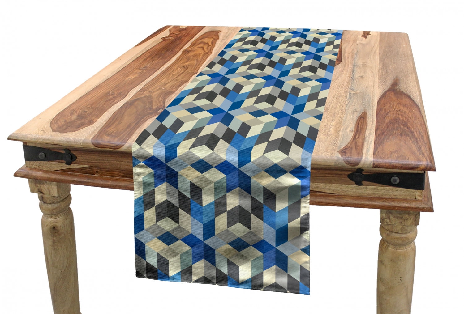 Abstract Table Runner, 3 Dimensional Cube Design Geometric Polygonal ...