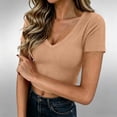 AherBiu Going out Tops for Women Cropped V Neck Short Sleeve Ribble ...
