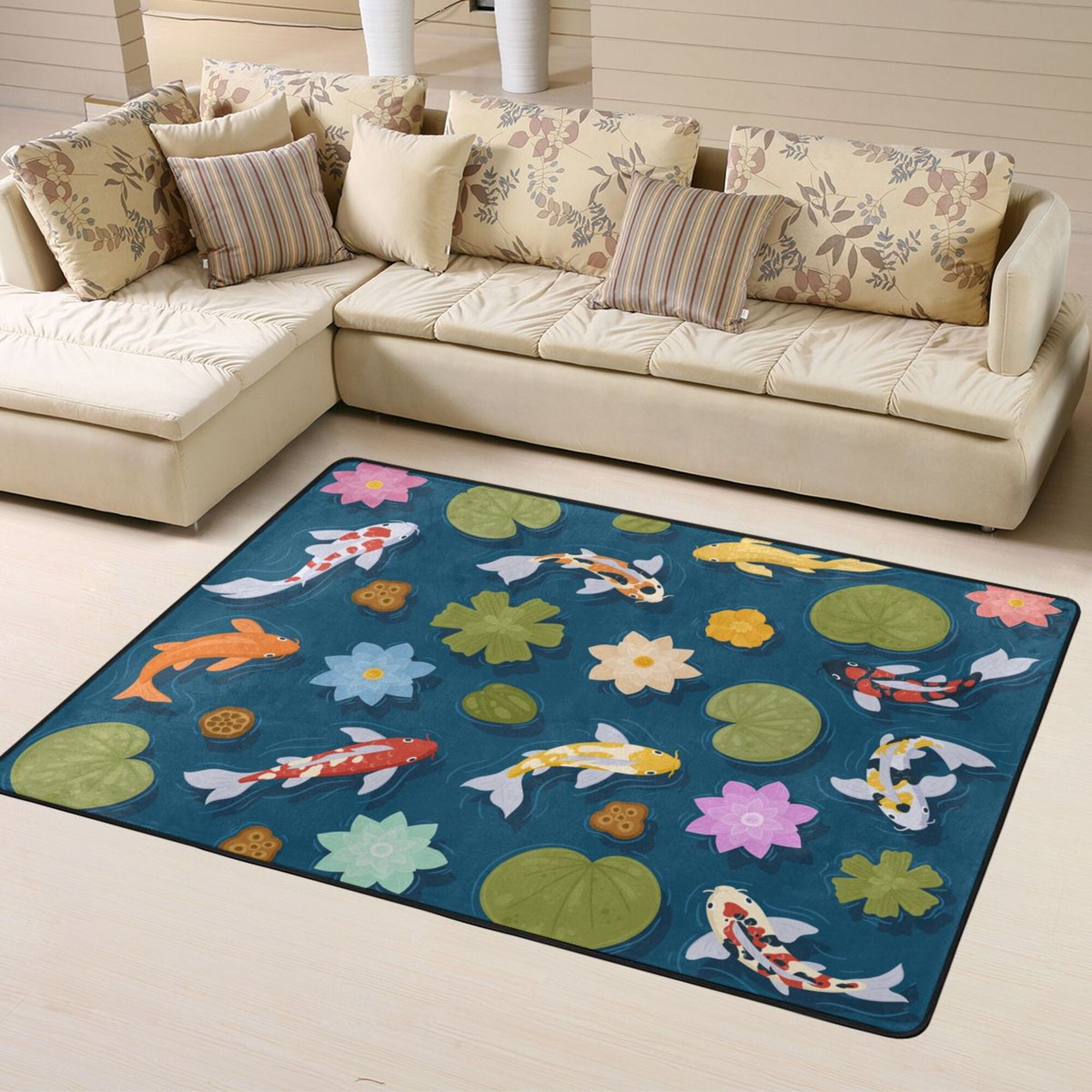 DouZhe Cartoon Koi Fish Japanese Carp Pattern Area Rugs Non-Slip ...
