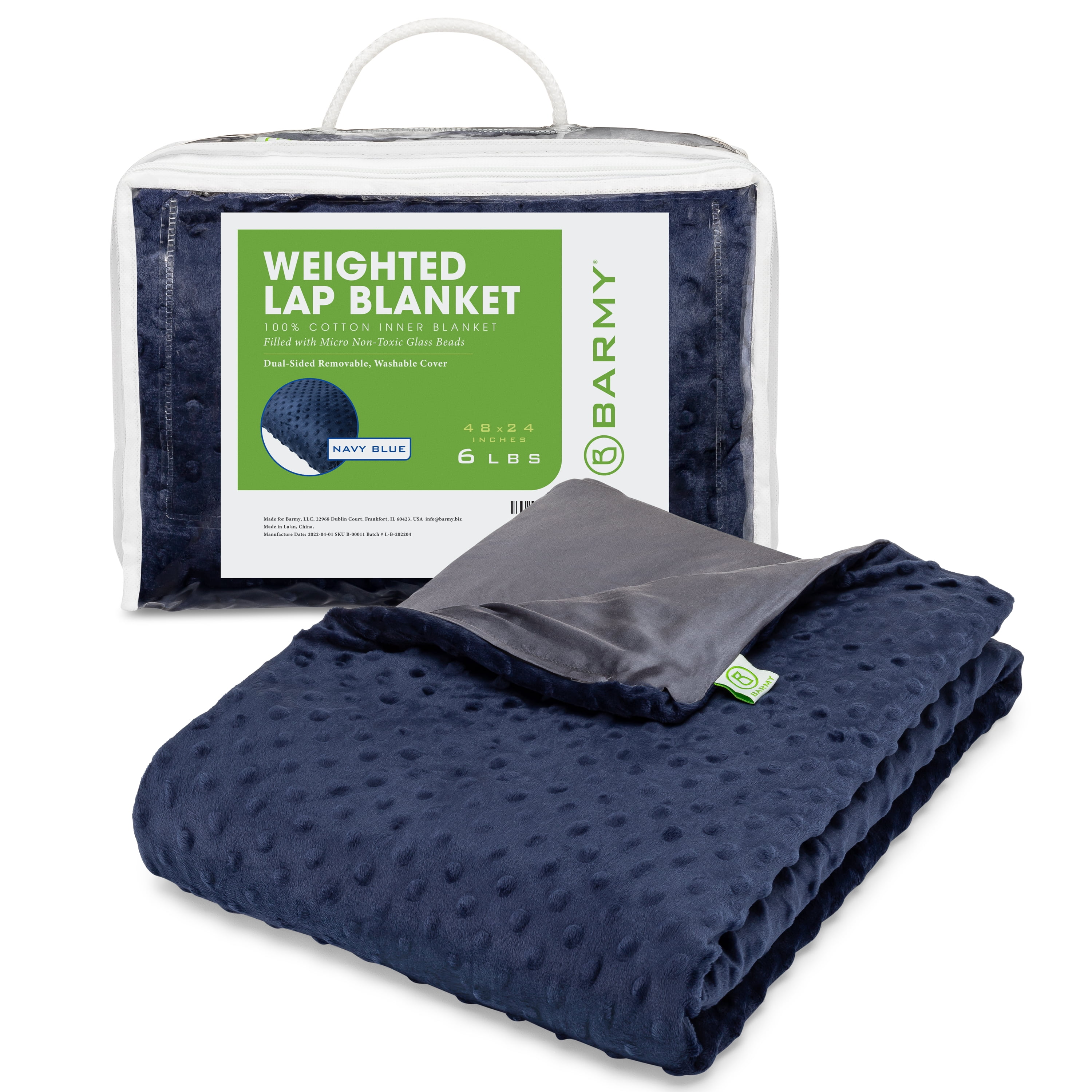 Barmy Weighted Lap Blanket for Adults (48 x 24 inches, 6lbs) Navy Blue ...