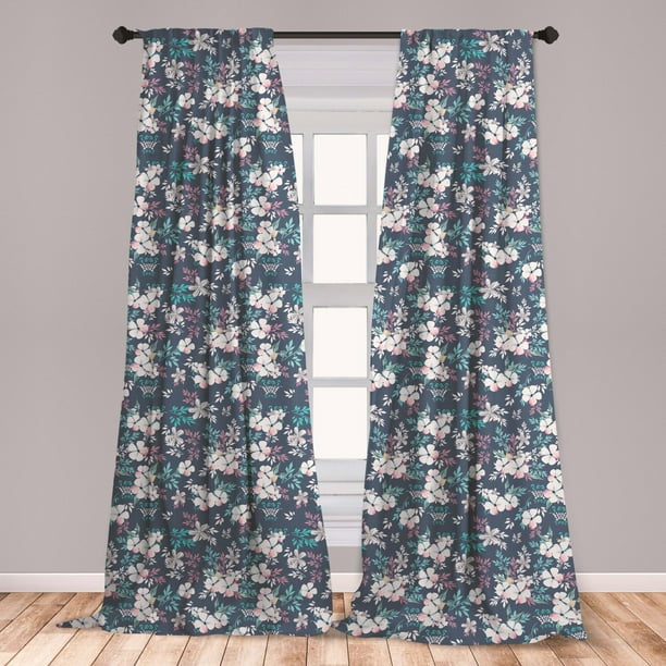 Floral Curtains 2 Panels Set, Neat Floral Pattern Soft Tones Leaves ...