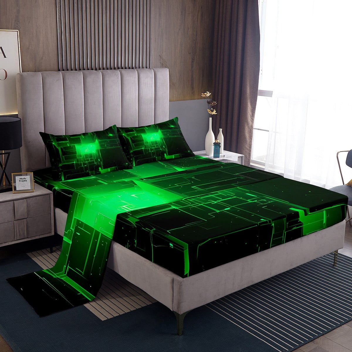 Click here for Yst Black Green Abstract Sheet Set Stereoscopic Sq... prices