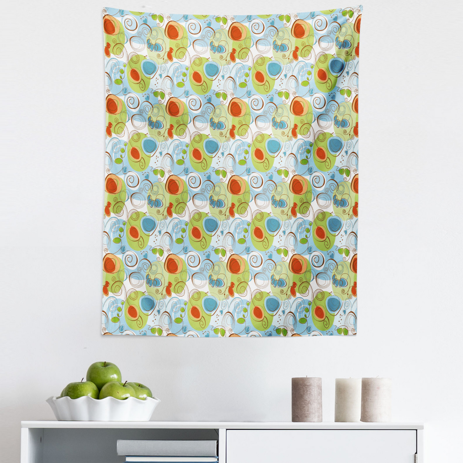 Funky Tapestry, Whimsical Fun Pattern with Random Swirls Spirals Color ...