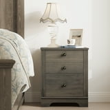 Nightstand with 2 Drawers, Grayish Brown Bedside Accent Table with Storage for Bedroom, Living ...