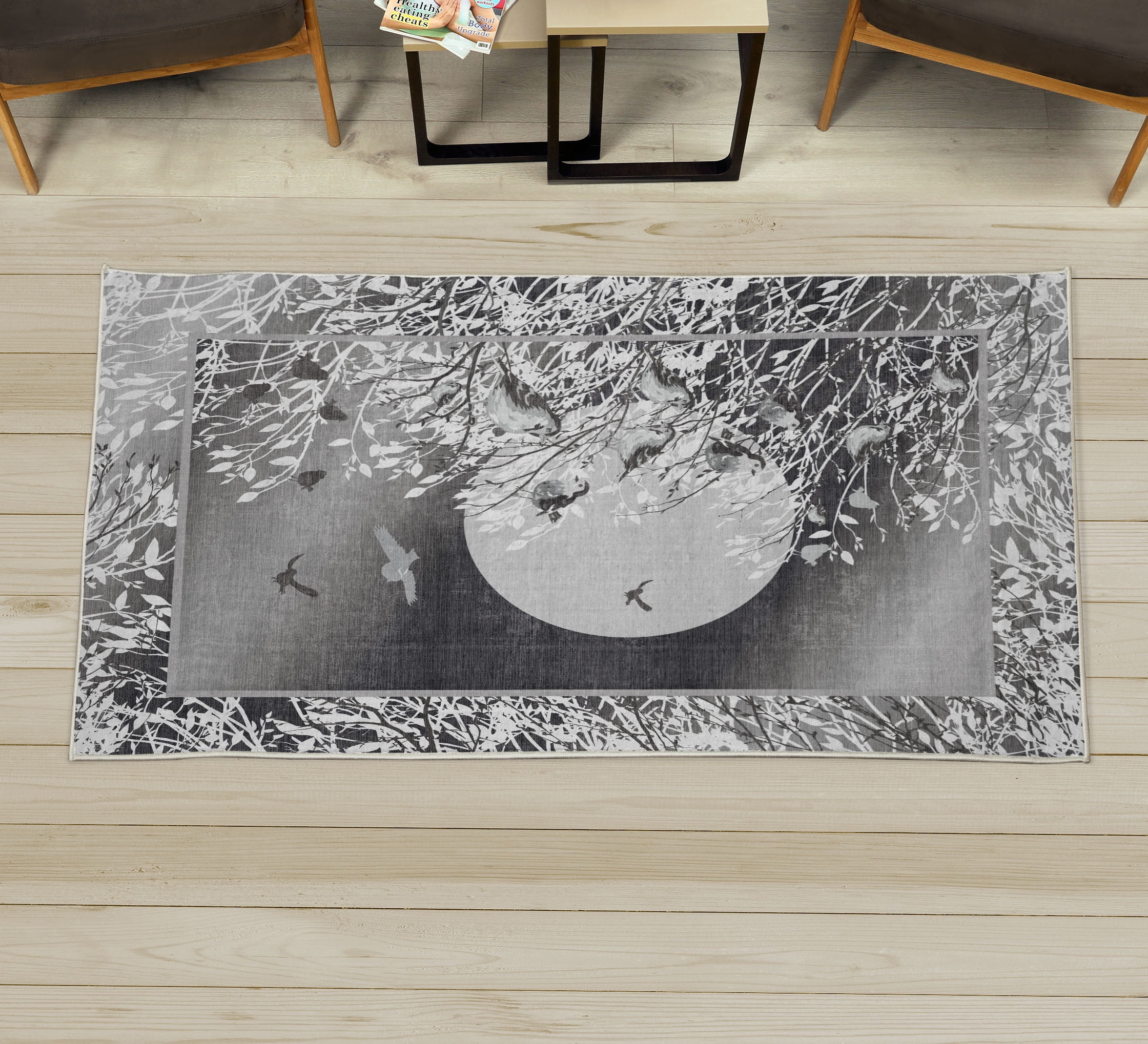 Birds Decorative Rug, Nature Themed Design of Flying Animals on Bare ...