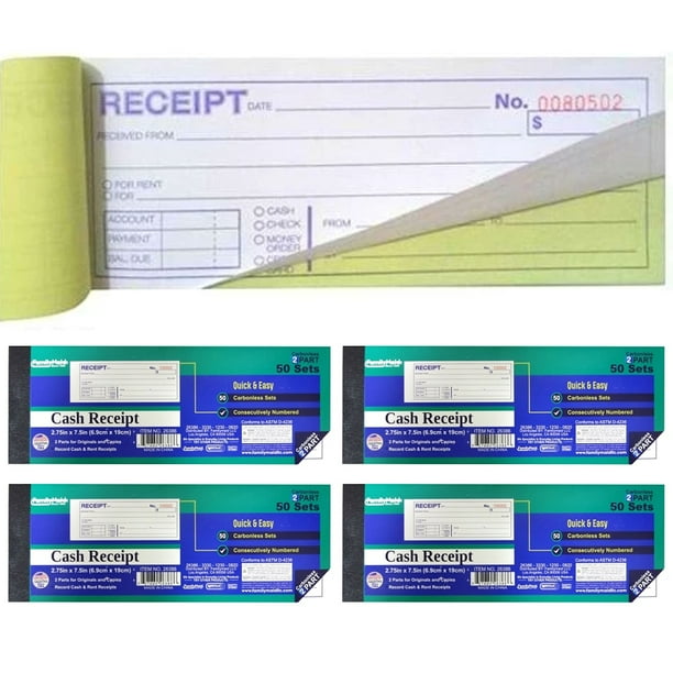 4 X Carbonless Cash Money Rent Receipt Record Book 2 Part 50 Sets ...