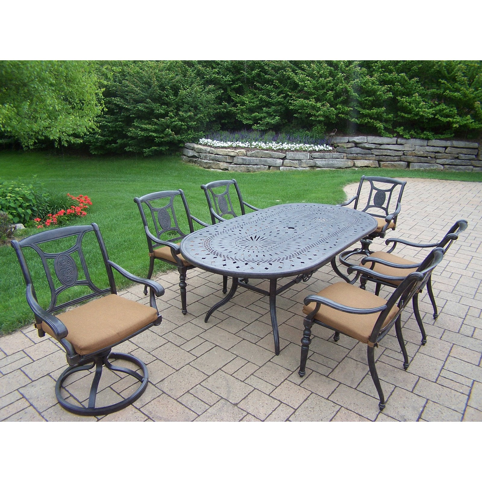 Oakland Living Victoria Aluminum 7 Piece Oval Patio Dining Set ...