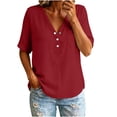 Craaazy Womens Short Sleeve Button V Neck Blouses Solid Color Loose Fit ...