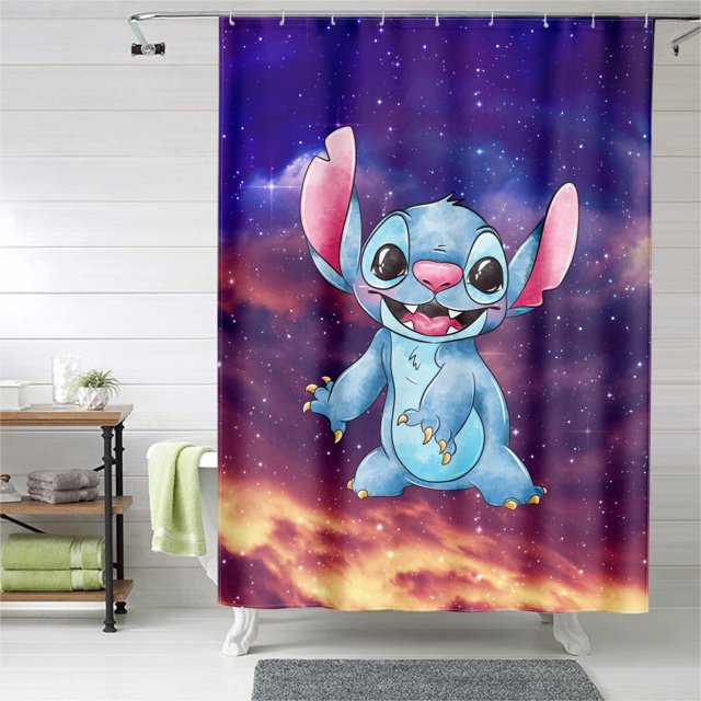 Lilo Stitch Cartoon Shower Curtain Aesthetics Cloth Fabric Bathroom