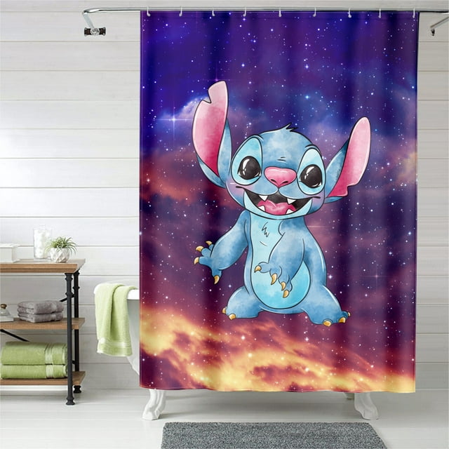Lilo Stitch Cartoon Shower Curtain Aesthetics Cloth Fabric Bathroom