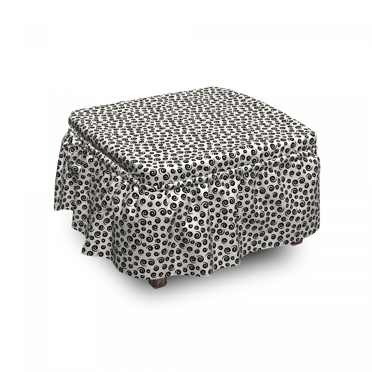 Black and White Ottoman Cover, Spiral Curly Shapes, 2 Piece Slipcover ...