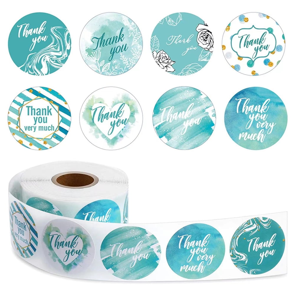 500 Pcs Thank You Roll Stickers Blue WatercolorThank You Envelope ...
