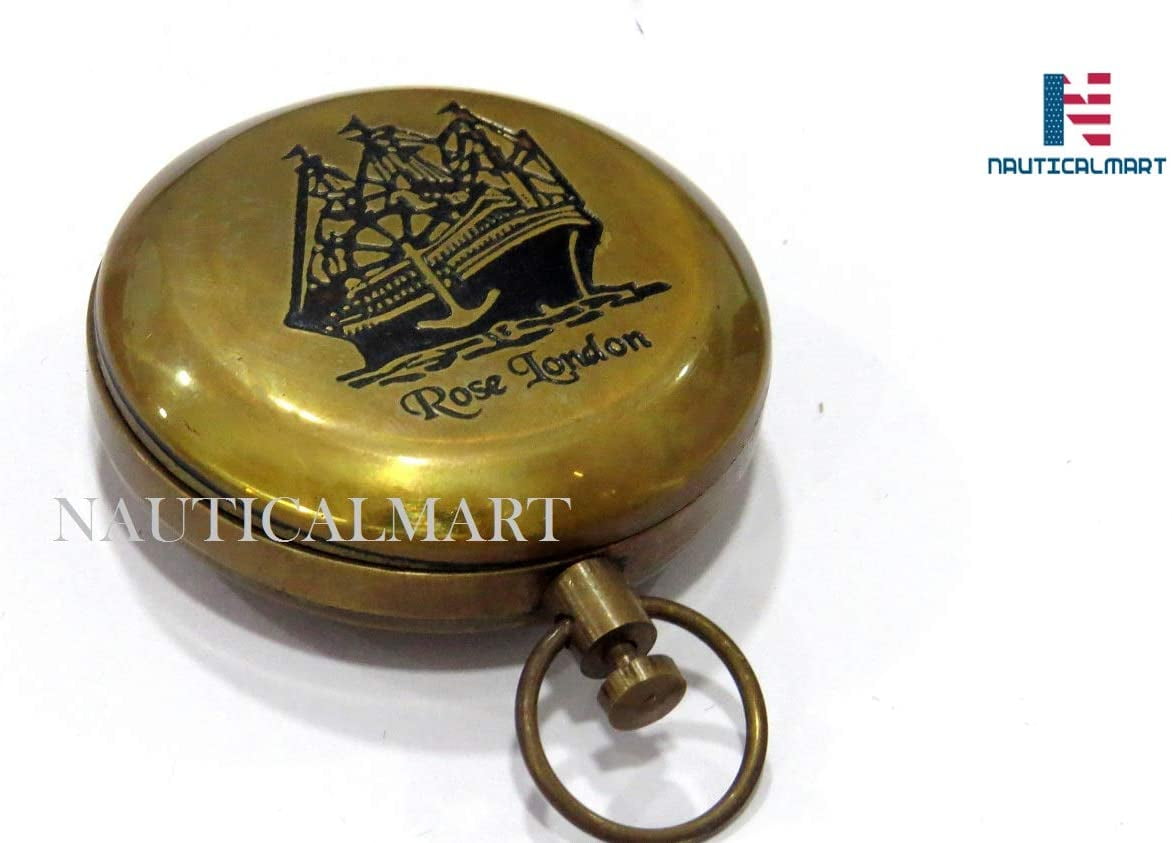 Buy Brass Push Button Compass Nautical Marine Navigation Rose London ...