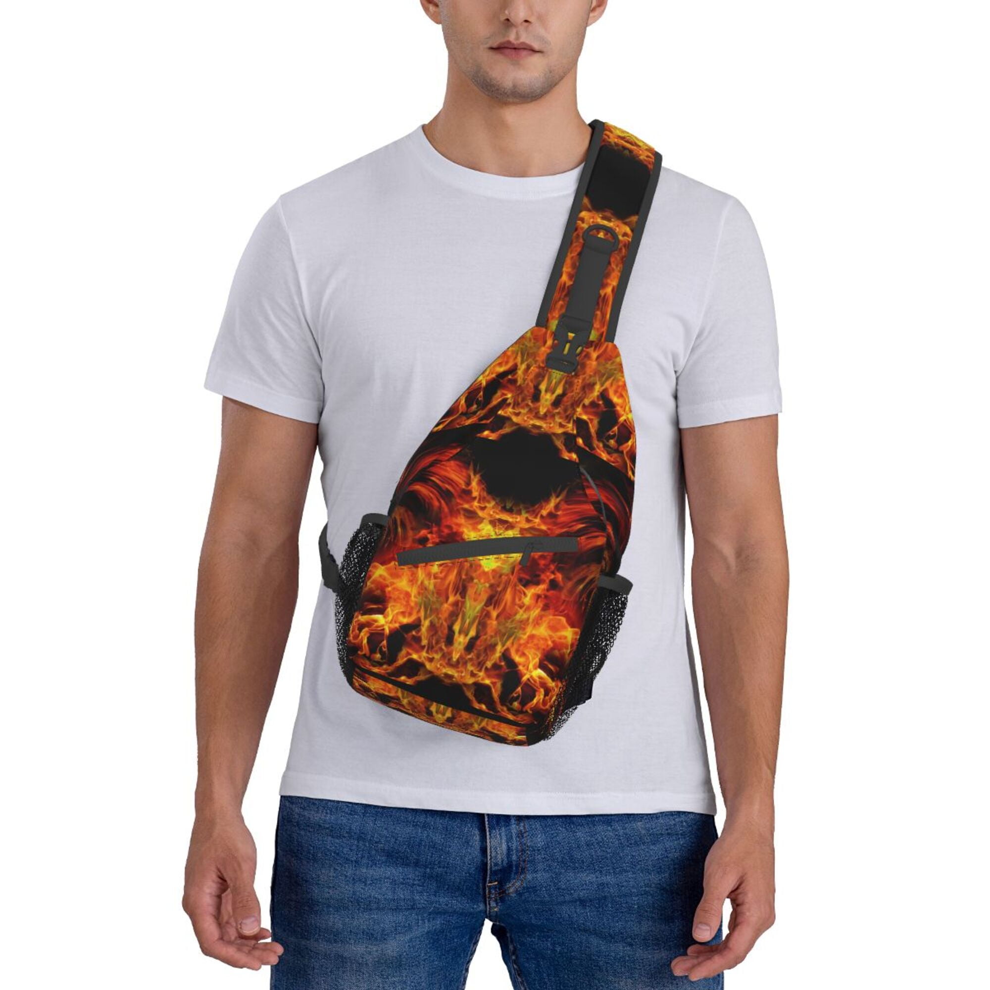 ZICANCN Scary Devil Fire Flame Crossbody Sling Bag for Men Women ...