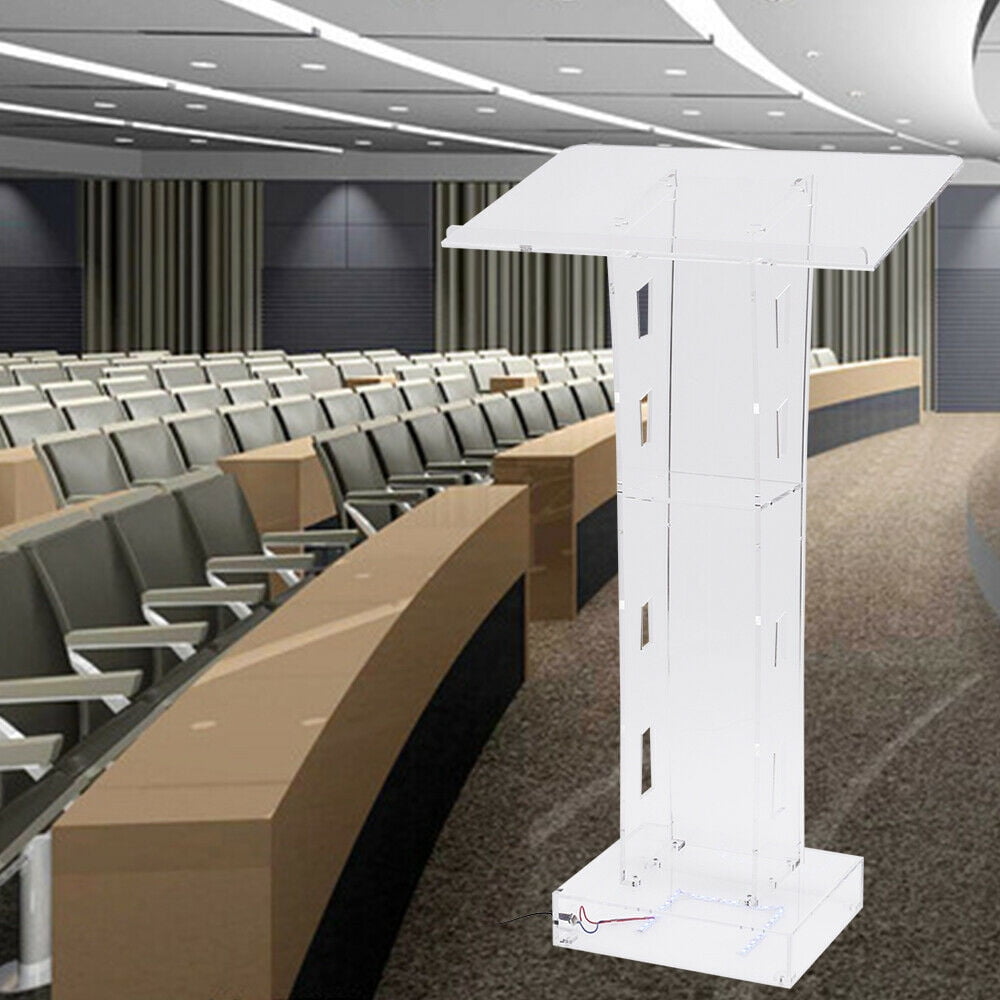 Fichiouy Acrylic Podium Church Pulpit Transparent Lectern LED Blue ...