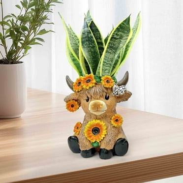 YardVibe Highland Cow Planter, Resin Succulent Plant Pot, Small ...