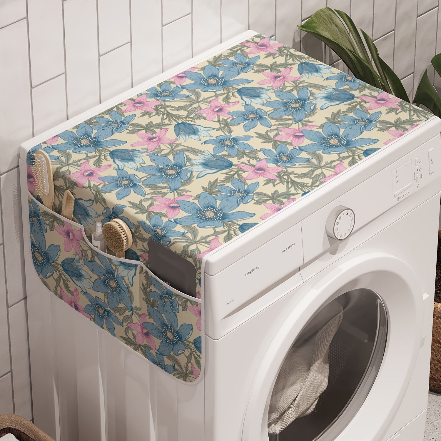 Floral Washing Machine Organizer, Victorian Themed Flowers and Leaves ...