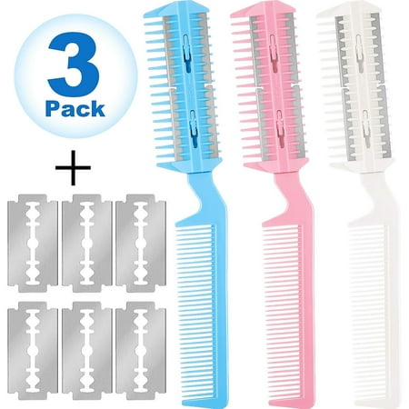 3 Pieces Razor Comb With 10 Pieces Razors, Hair Cutter Comb Cutting ...