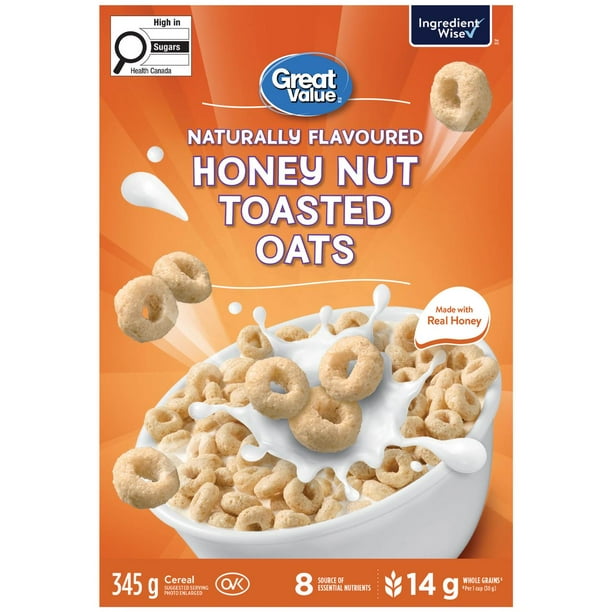 Great Value Naturally Flavoured Honey Nut Toasted Oats Cereal, 345 g ...